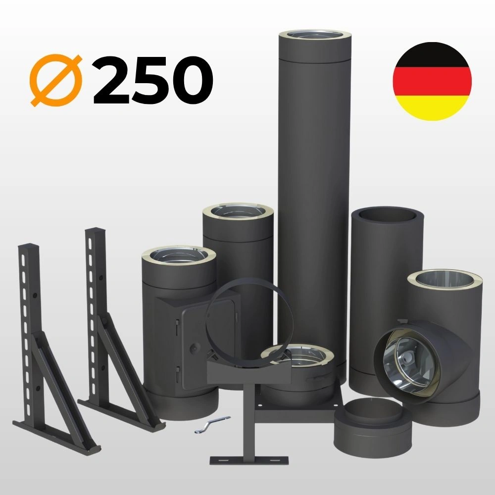 Burlan inox izolat negru fi 250 pentru seminee industriale